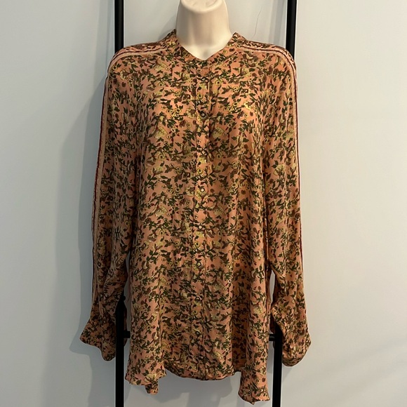 Free People | Tops | Free People Rose Boho Floral Long Sleeve Snap ...